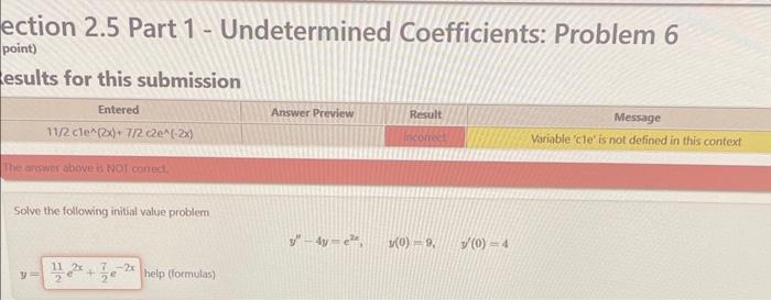 Solved ection 2.5 Part 1 - Undetermined Coefficients: | Chegg.com