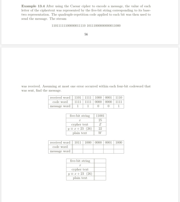 Example 13.4 After using the Caesar cipher to encode | Chegg.com