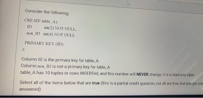 SELECT DISTINCT ID FROM table_A Will always return 10 | Chegg.com