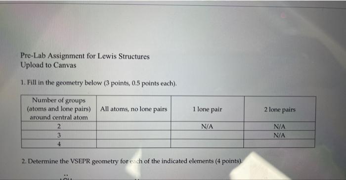 Solved Pre-Lab Assignment for Lewis Structures Upload to | Chegg.com
