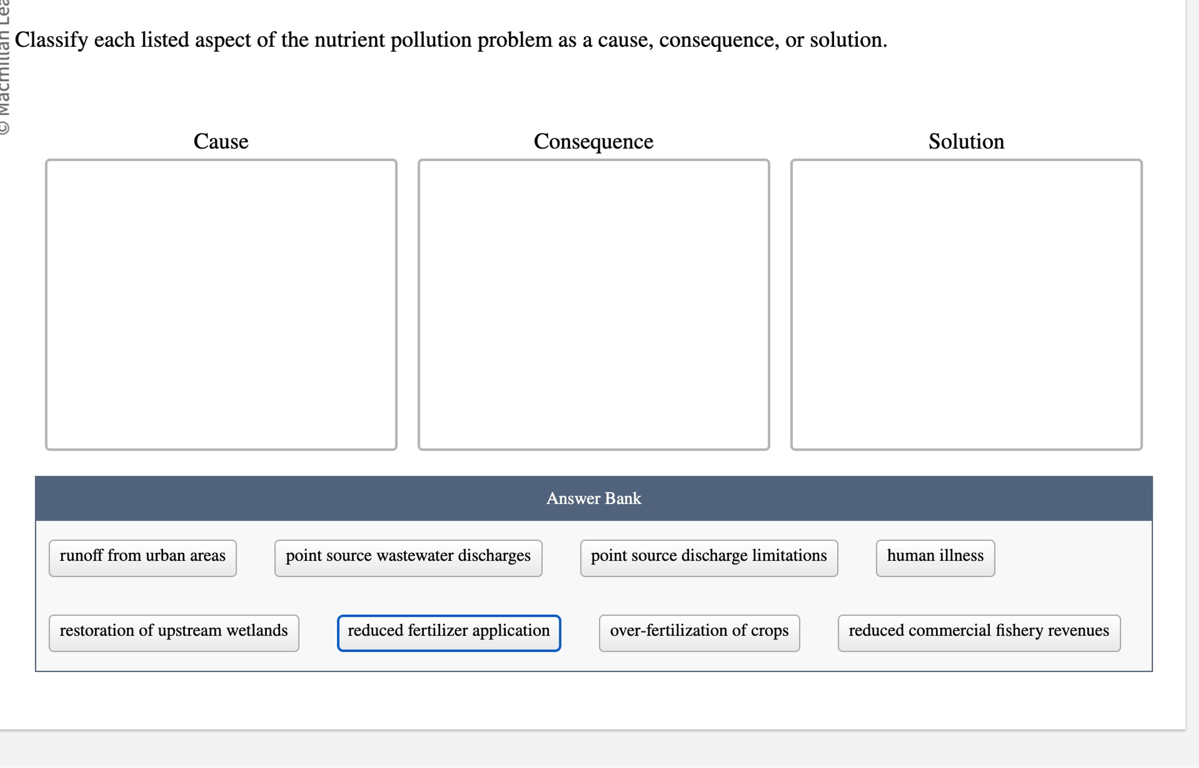 Solved Classify each listed aspect of the nutrient pollution | Chegg.com