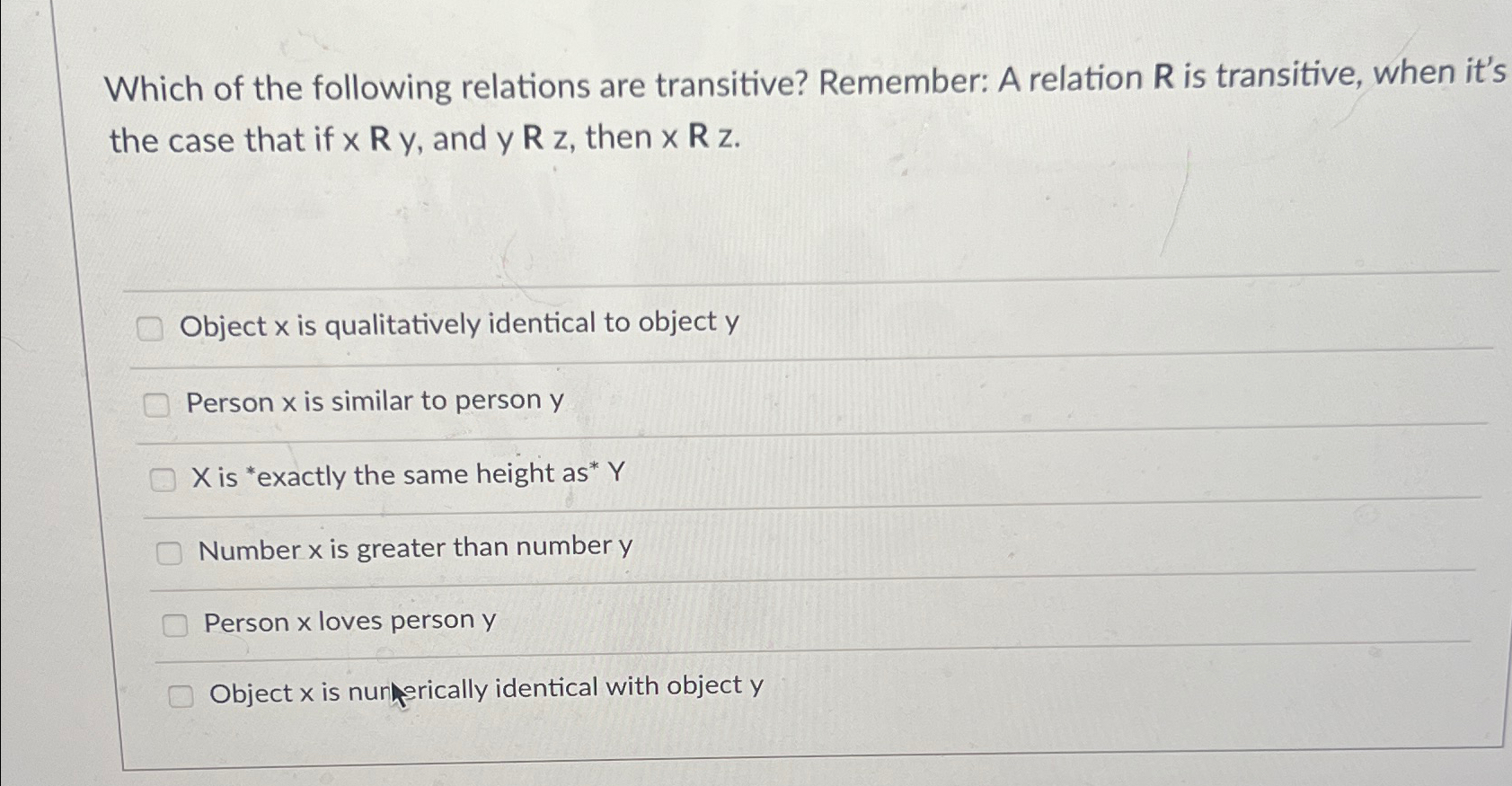 Solved Which of the following relations are transitive? | Chegg.com