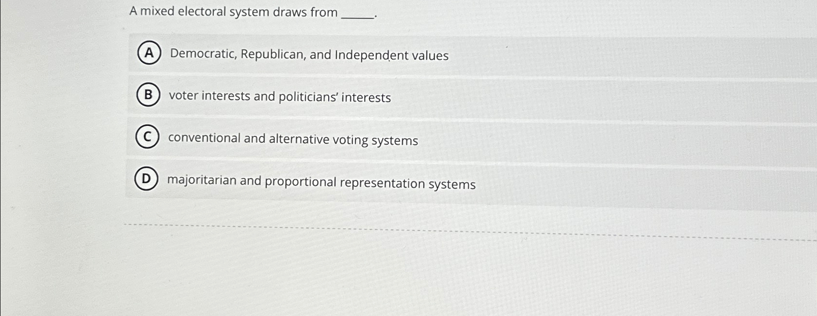 Solved A mixed electoral system draws fromDemocratic, | Chegg.com
