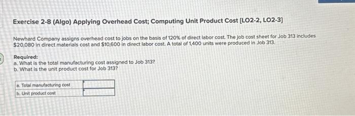 Solved Exercise 2-8 (Algo) Applying Overhead Cost; Computing | Chegg.com