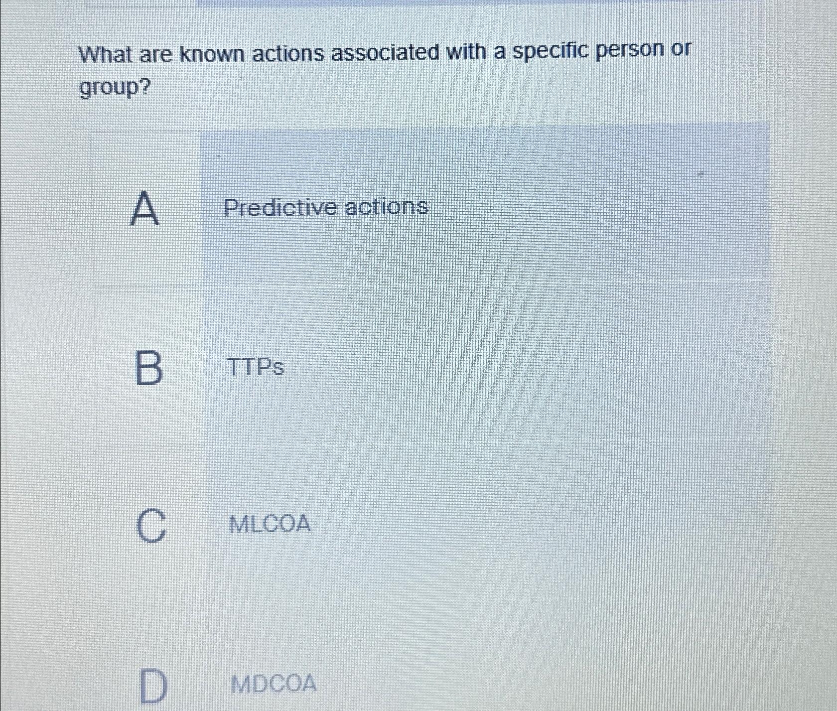 Solved What are known actions associated with a specific | Chegg.com
