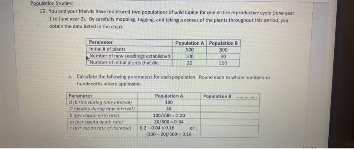 Solved b. Given the initial population size of population A | Chegg.com