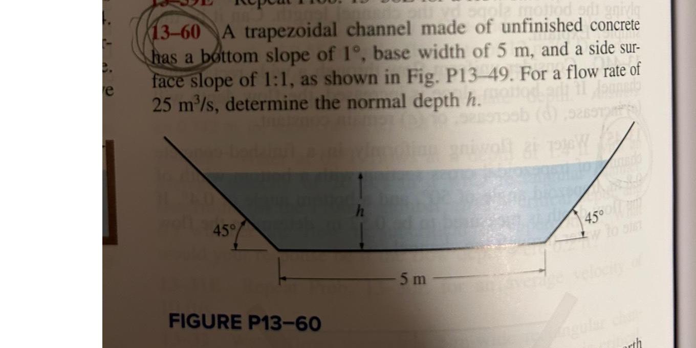 Solved 13-60A trapezoidal channel made of unfinished | Chegg.com