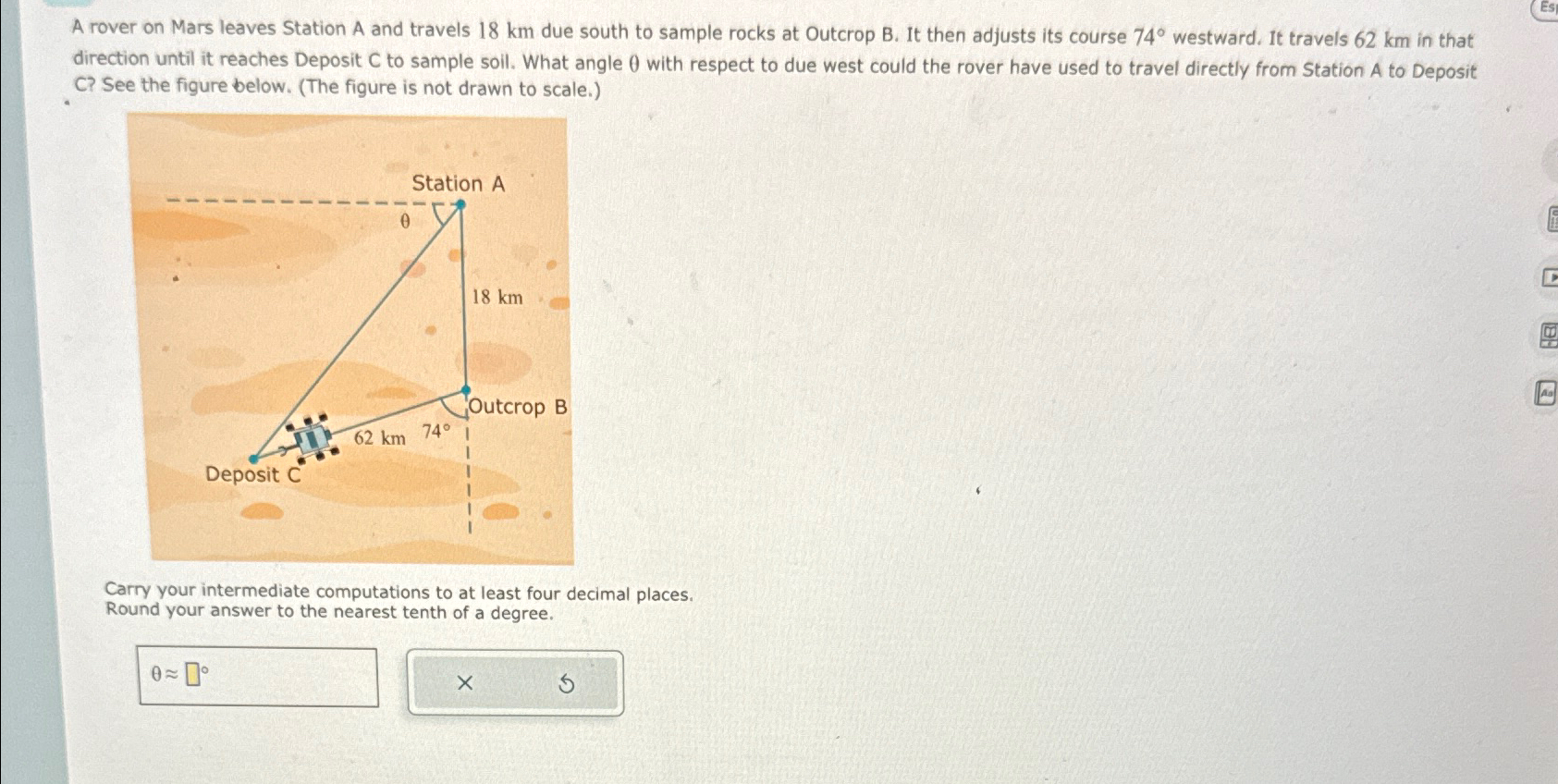 Solved A rover on Mars leaves Station A and travels 18km | Chegg.com