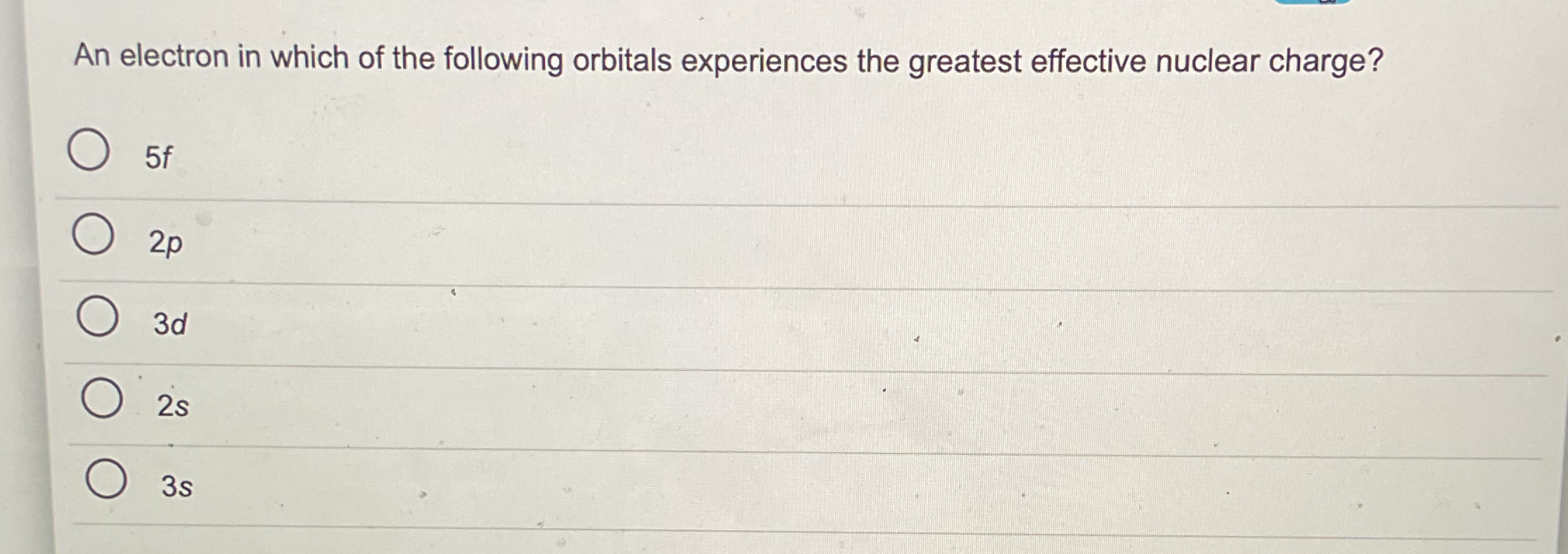 Solved An electron in which of the following orbitals | Chegg.com