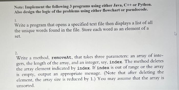 Solved Note: Implement the following 3 programs using either | Chegg.com