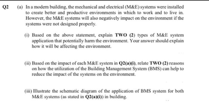 Solved Q2 (a) In a modern building, the mechanical and | Chegg.com