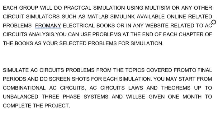 Solved EACH GROUP WILL DO PRACTCAL SIMULATION USING MULTISIM | Chegg.com