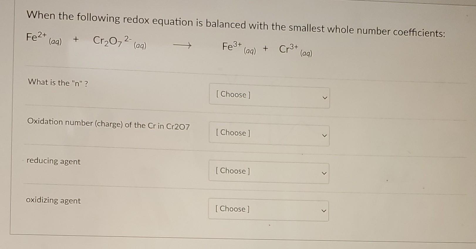 Solved When the following redox equation is balanced with | Chegg.com