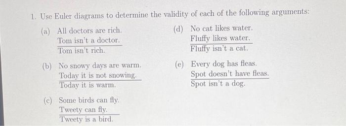Solved 1. Use Euler diagrams to determine the validity of | Chegg.com