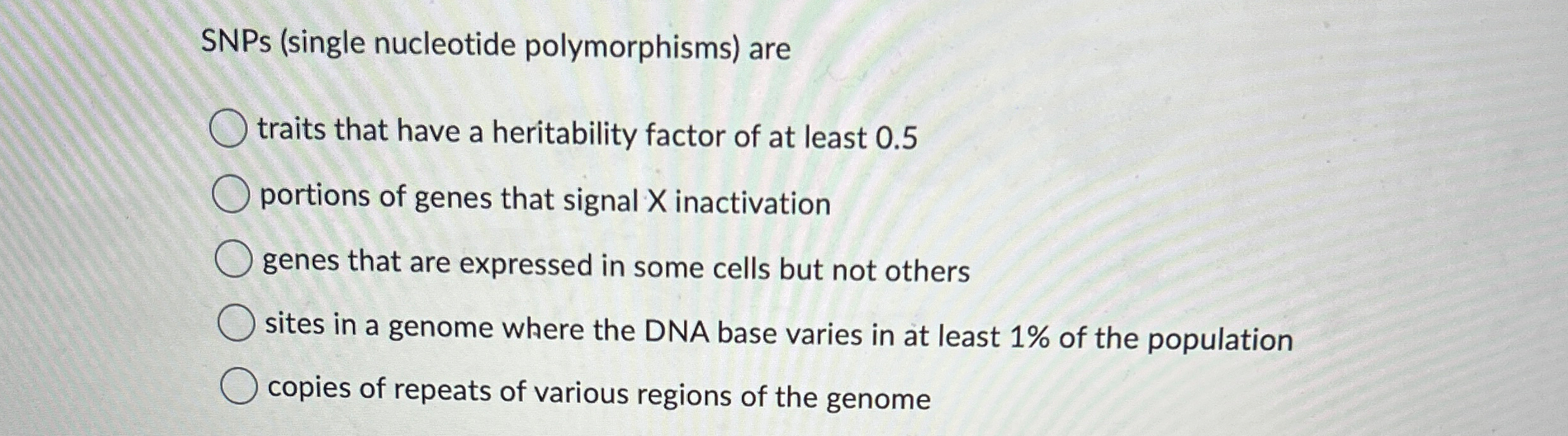 Solved SNPs (single nucleotide polymorphisms) ﻿aretraits | Chegg.com