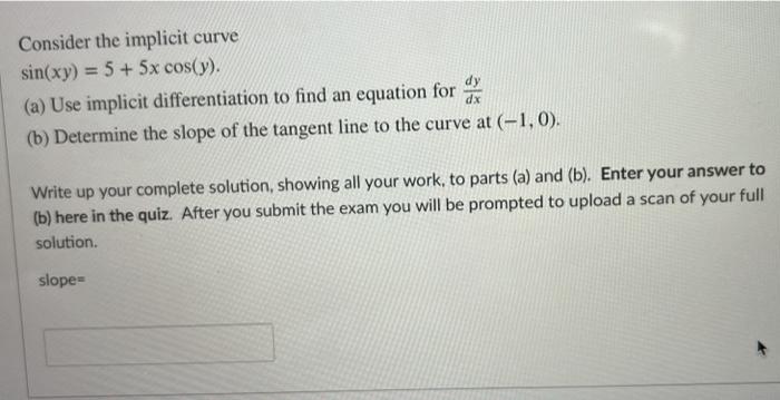 Solved Consider the implicit curve sin(xy) = 5 + 5x cos(y). | Chegg.com