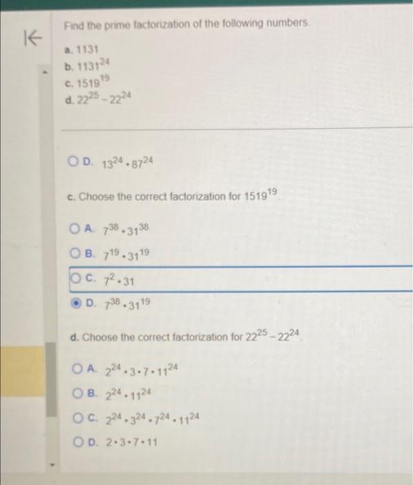 Solved Find the prime factorization of the following | Chegg.com