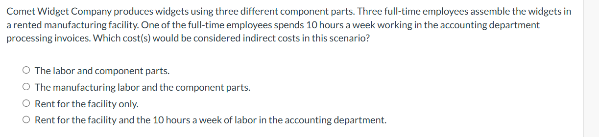 Solved Comet Widget Company produces widgets using three | Chegg.com