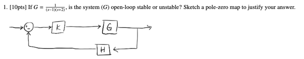 Solved [10pts] ﻿If G=1(s-1)(s+2), ﻿is the system (G) | Chegg.com