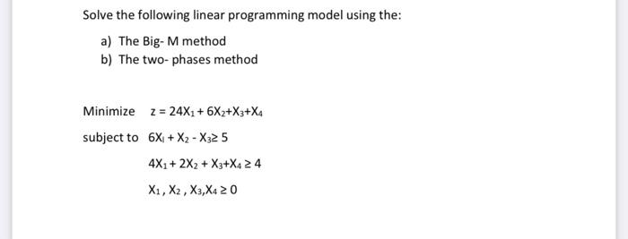 Solved Solve the following linear programming model using | Chegg.com