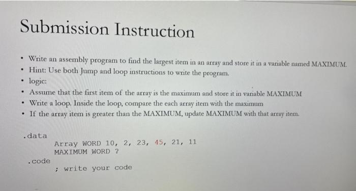 Solved follow the instructions and code assembly language | Chegg.com
