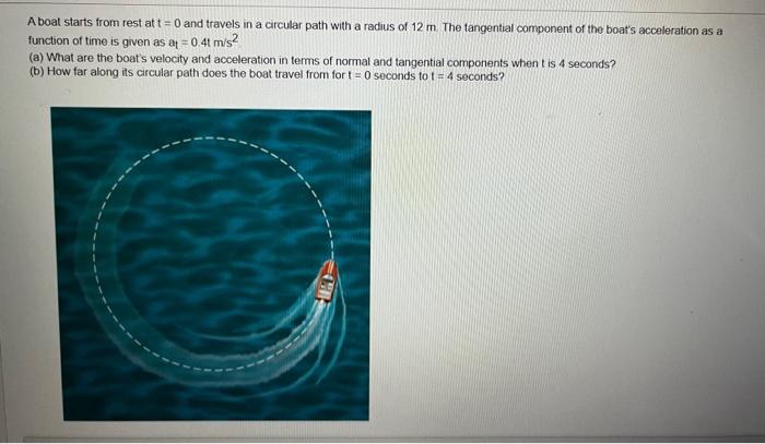 Solved A boat starts from rest at t=0 and travels in a | Chegg.com