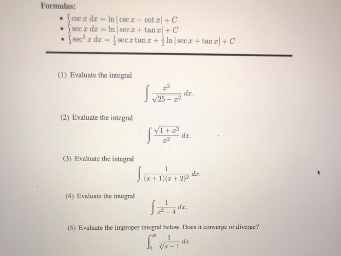 Solved Formulas: • Scscx dx = ln csc 3 - cotx] + Ssec x dx = | Chegg.com