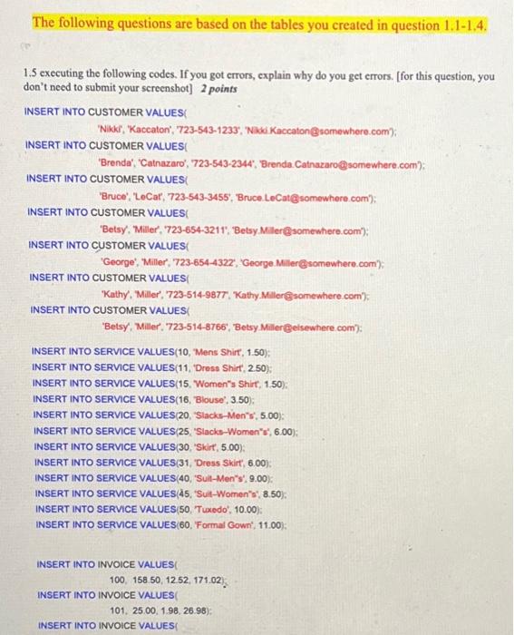 Solved 1.3 Create table INVOICE based on the following | Chegg.com