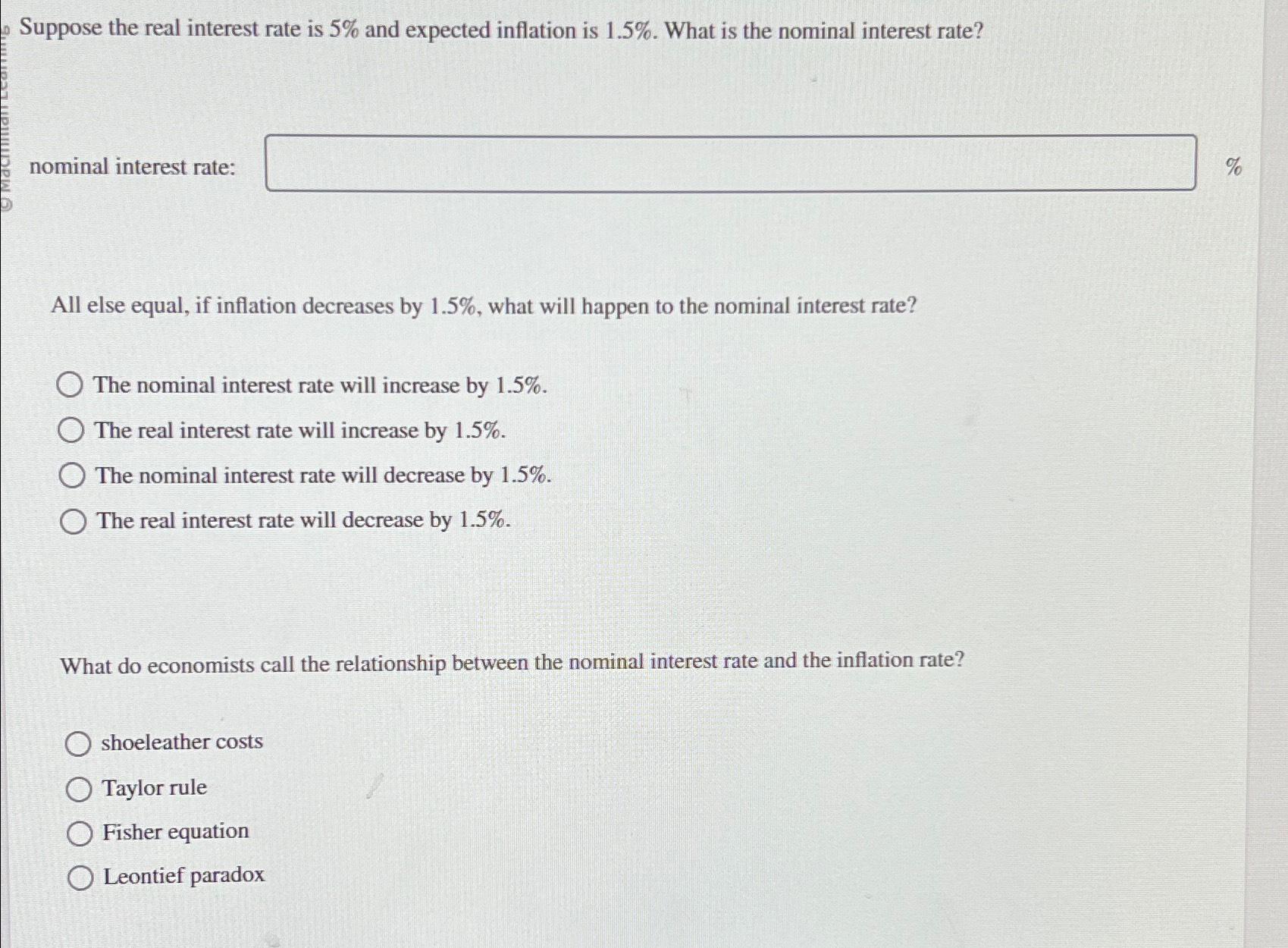 Solved Suppose the real interest rate is 5% ﻿and expected | Chegg.com