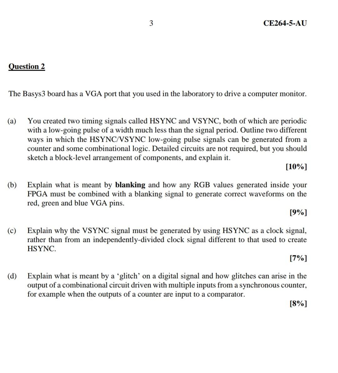 3 CE264-5-AU Question 2 The Basys3 board has a VGA | Chegg.com