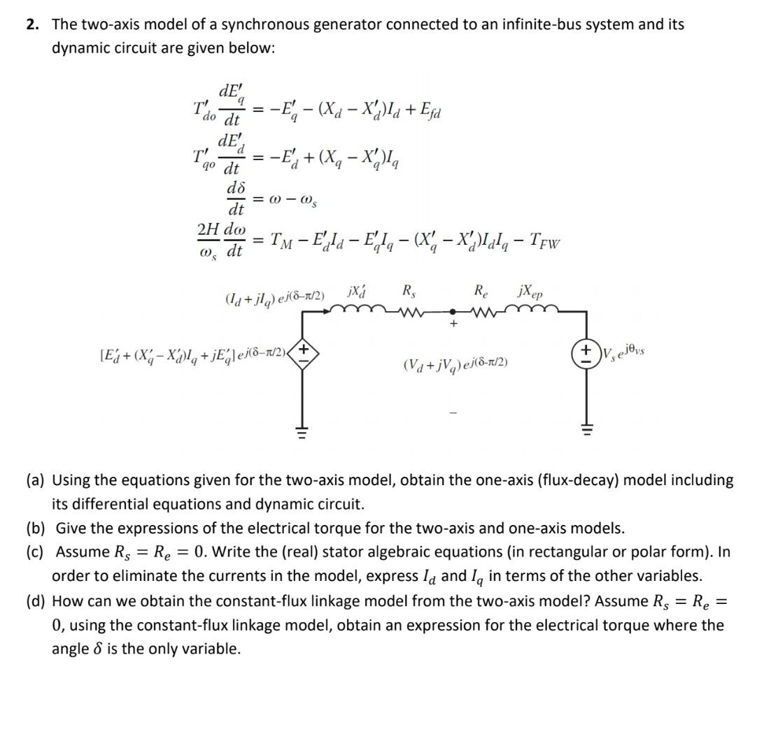 Solved 2 The Two Axis Model Of A Synchronous Generator