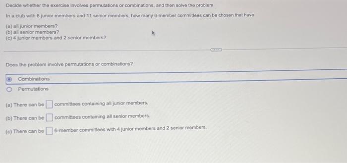 Solved Decide whether the exercise involves permutations or | Chegg.com