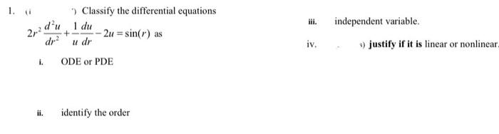 Solved ) Classify the differential equations | Chegg.com