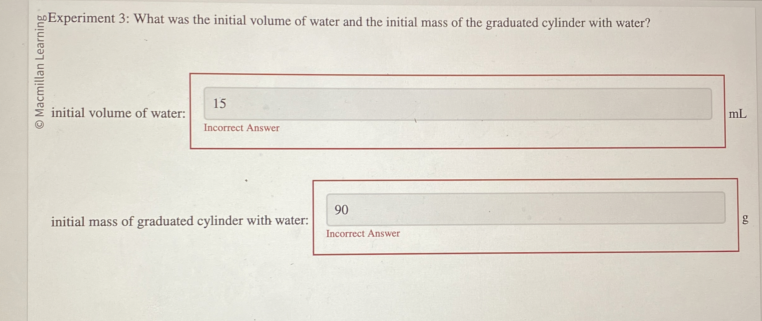Solved Experiment 3: What was the initial volume of water | Chegg.com