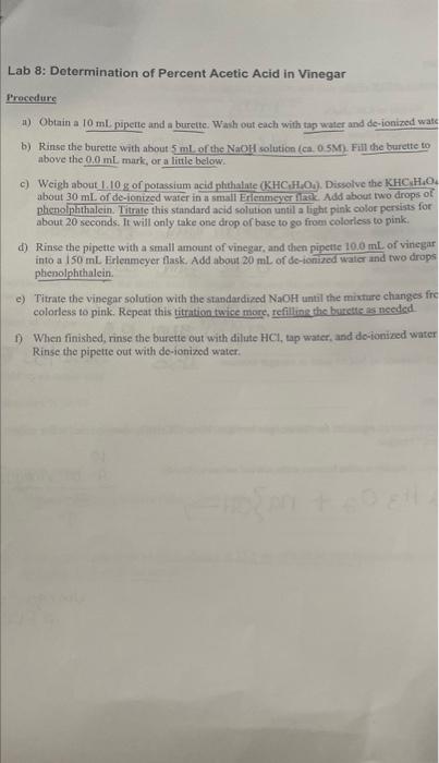Solved 1. write the balanced equation for the vinegar | Chegg.com