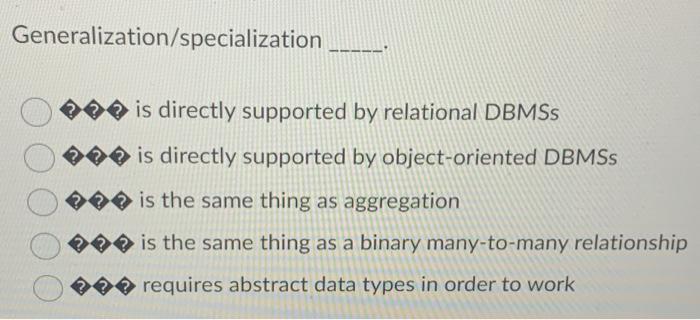 Solved Generalization/specialization is directly supported | Chegg.com