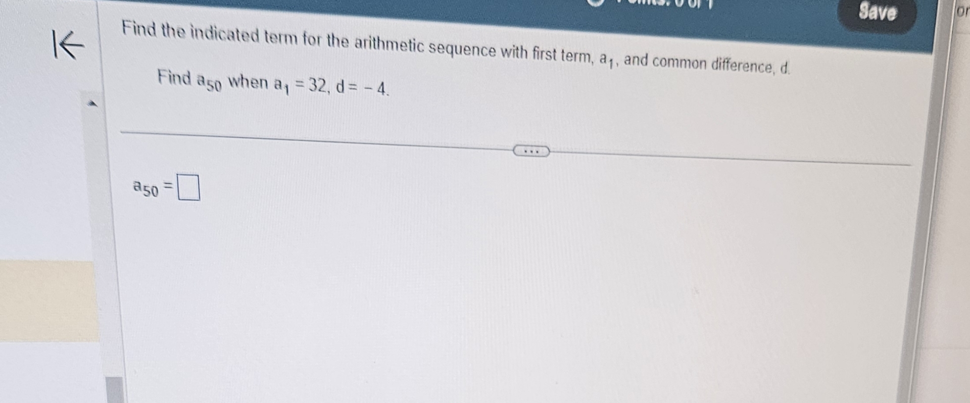 Solved Find the indicated term for the arithmetic sequence | Chegg.com