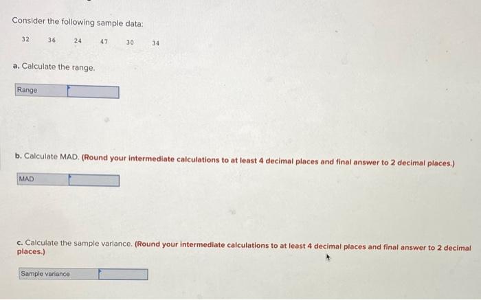 Solved Consider the following sample data: a. Calculate the | Chegg.com