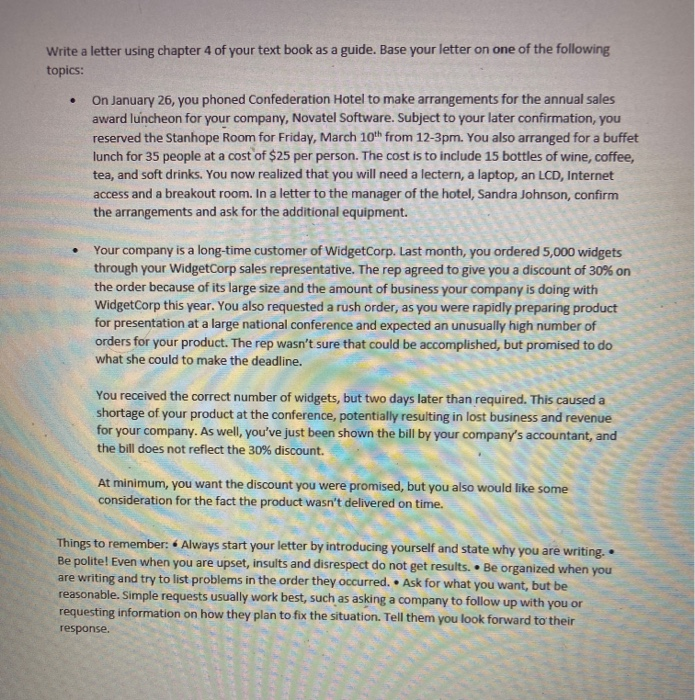 Write a letter using chapter 4 of your text book as a | Chegg.com