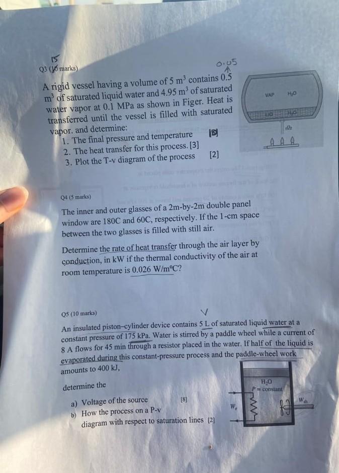 Solved Q3 (jó marks) A rigid vessel having a volume of 5 m3 | Chegg.com