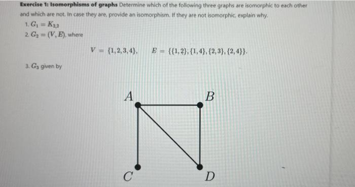 Solved Exercise 1: Isomorphisms of graphs Determine which of | Chegg.com