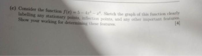 Solved (c) Consider the function f(x)=5−4x3−x4. Sketch the | Chegg.com