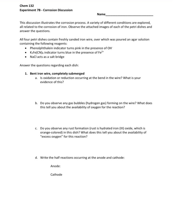 Chem 132 Experiment 78 - Corrosion Discussion Name | Chegg.com
