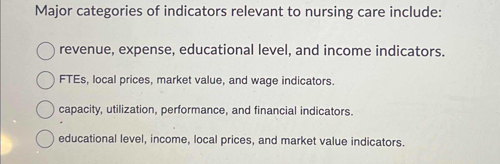 Solved Major categories of indicators relevant to nursing | Chegg.com