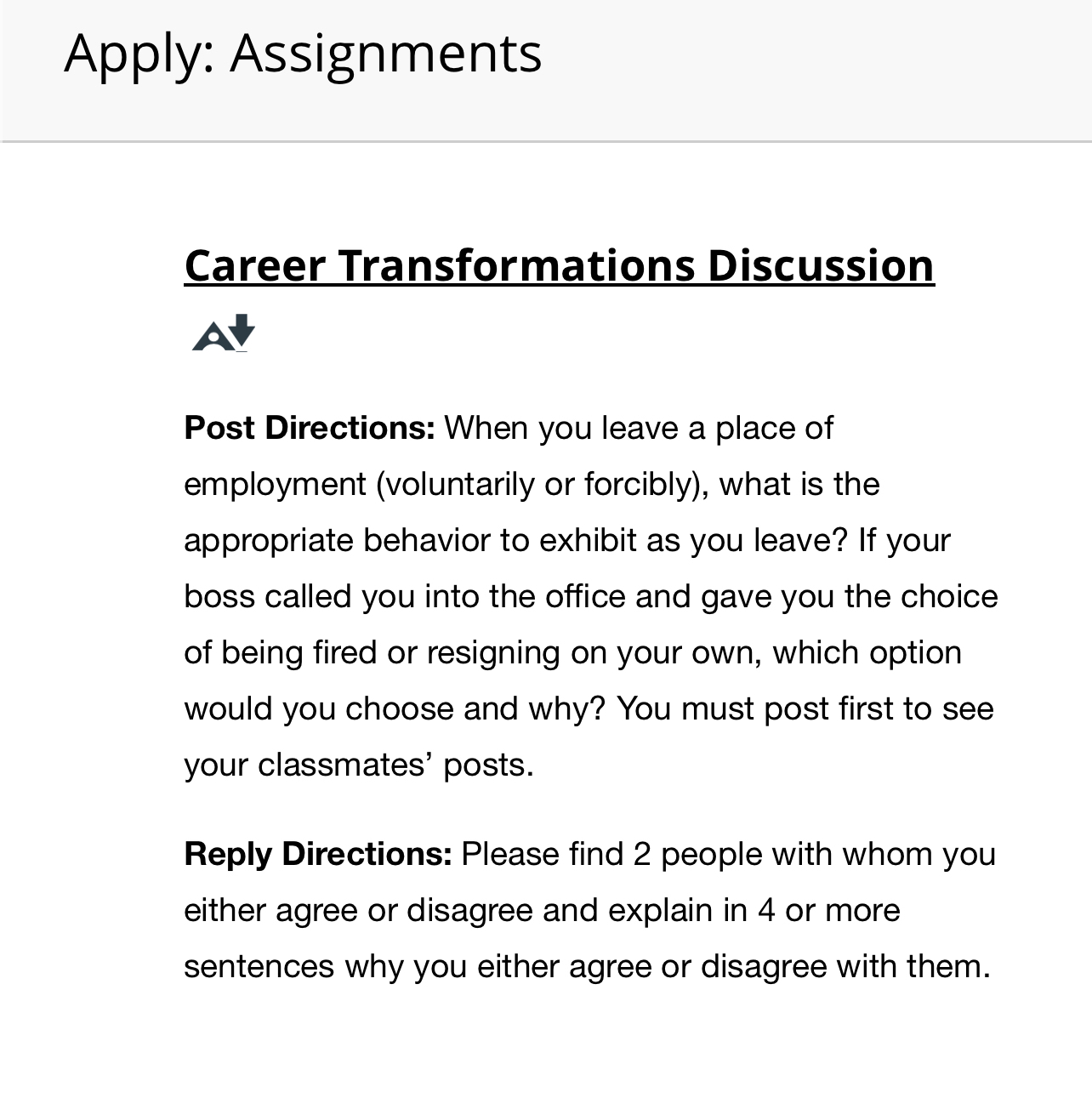 Apply: AssignmentsCareer Transformations | Chegg.com