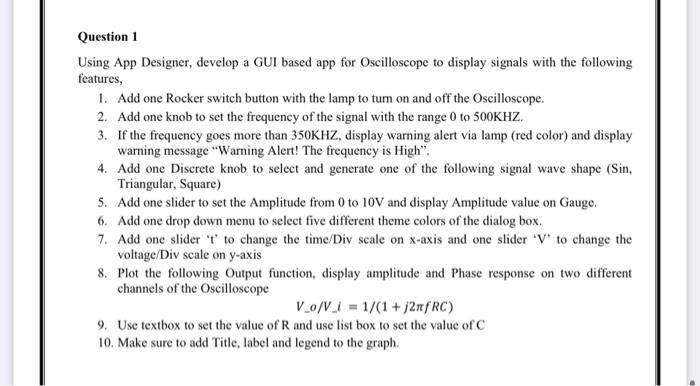 Solved Using App Designer, develop a GUI based app for | Chegg.com