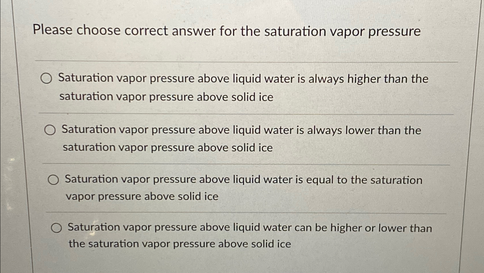 Solved Please choose correct answer for the saturation vapor | Chegg.com
