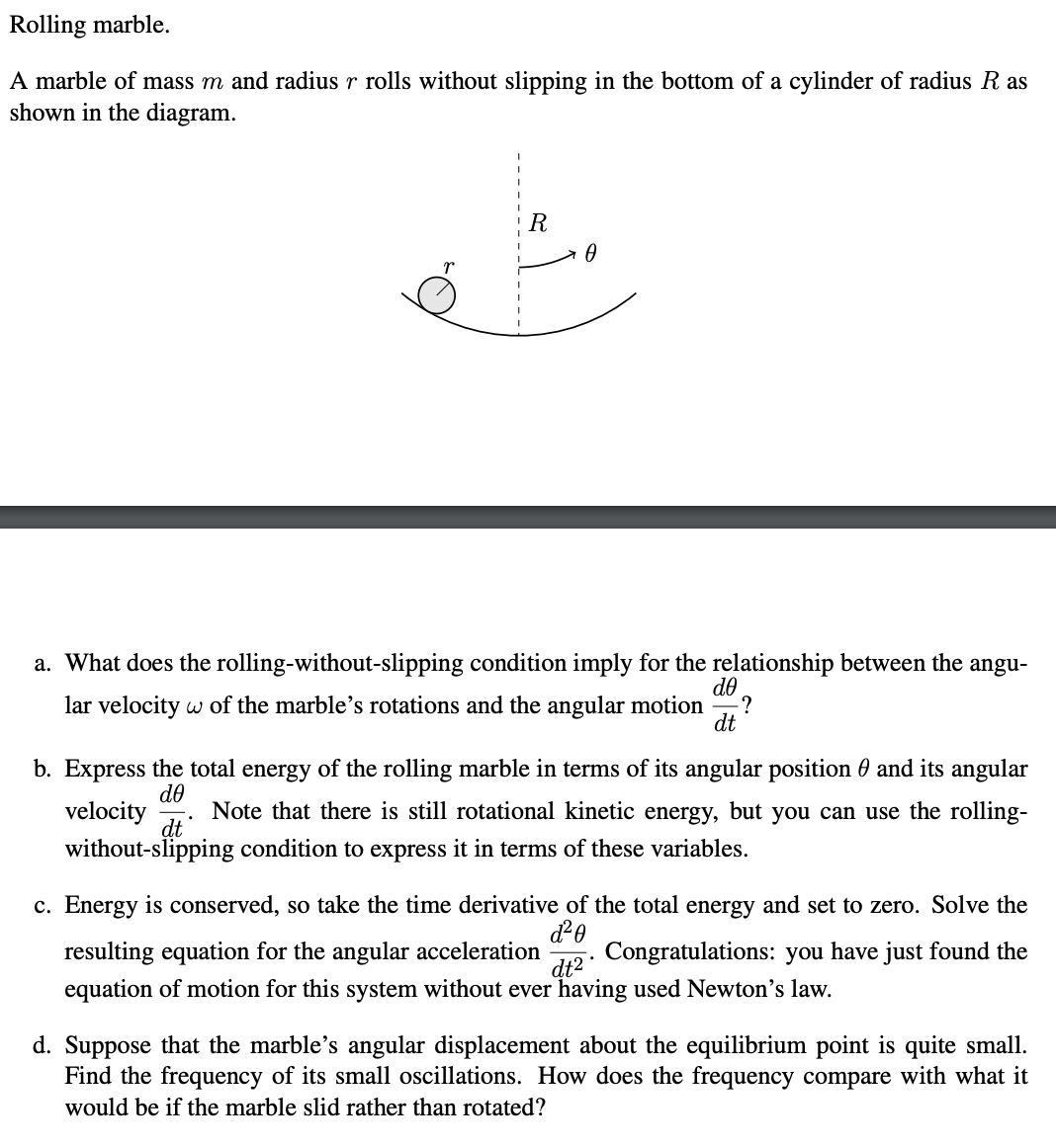 Solved Rolling marble. A marble of mass \( ﻿m \) ﻿and radius | Chegg.com