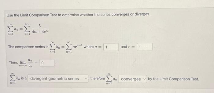 Solved Use the Limit Comparison Test to determine whether | Chegg.com