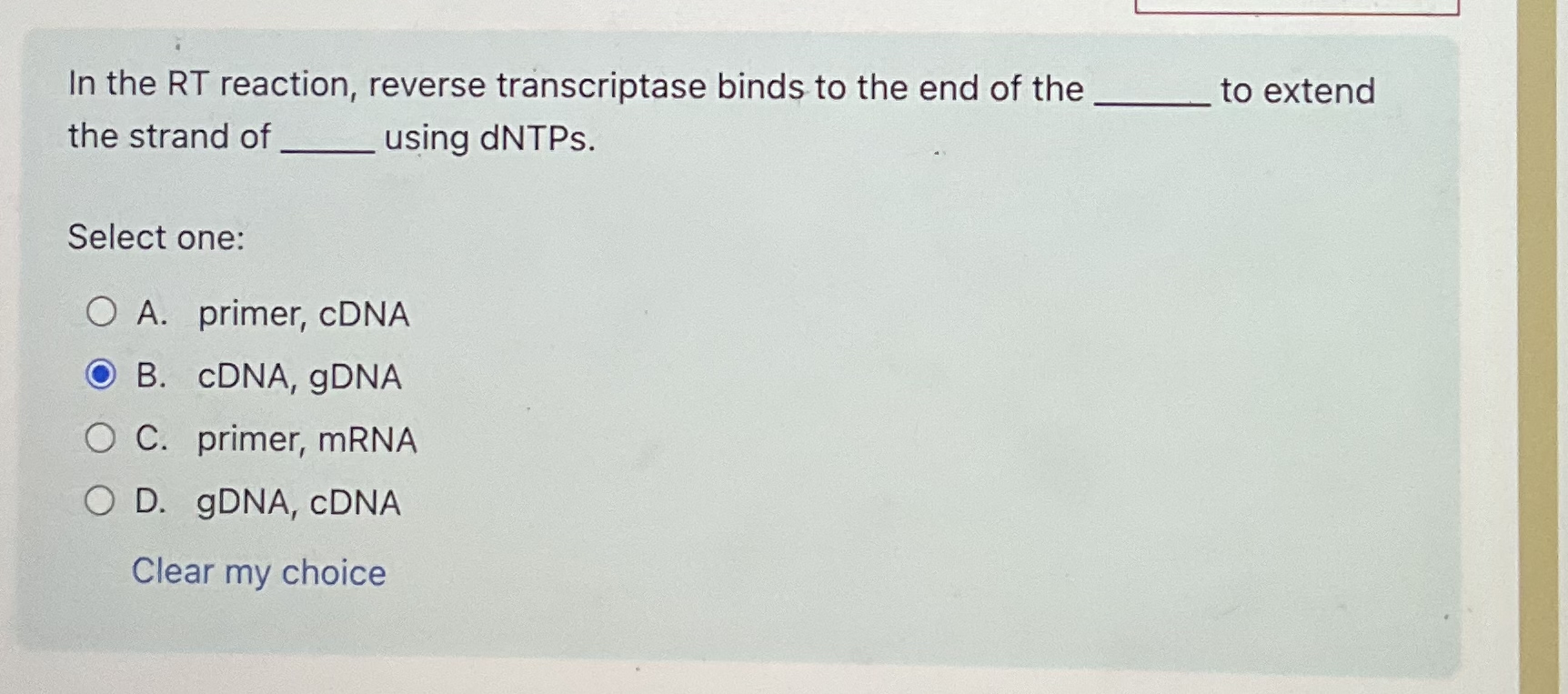 Solved In the RT reaction, reverse transcriptase binds to | Chegg.com